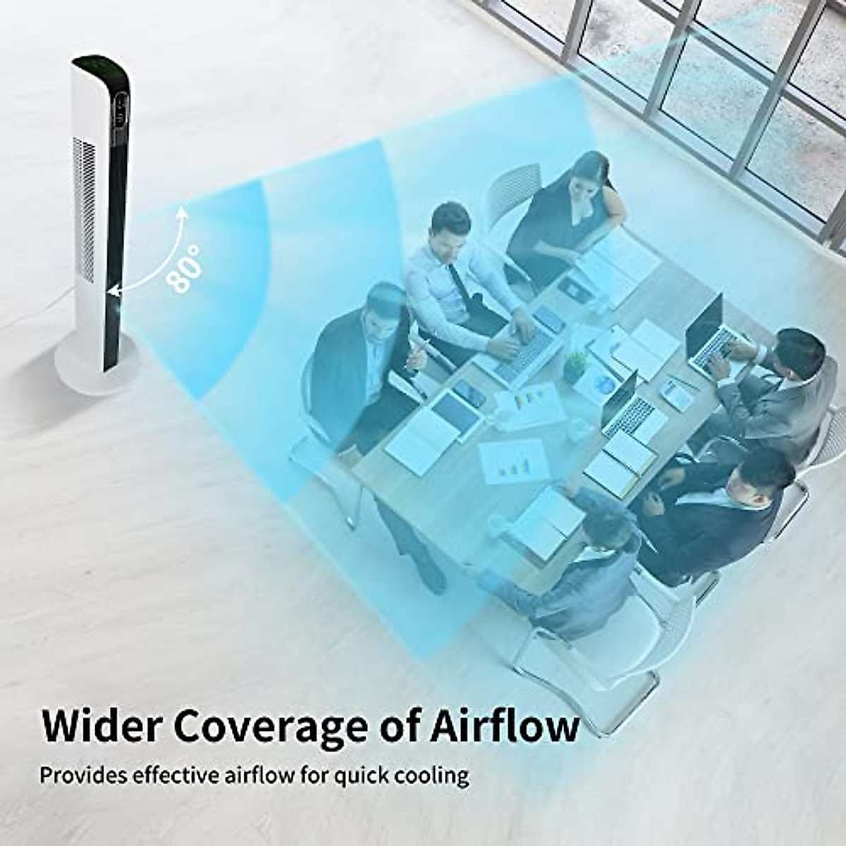 CUUD Oscillating Tower Fan Powerful Cooling Fan with Remote Control Electric Portable Standing Bladeless Floor Fan with 3 Wind Speeds,Timer, LED Display for Bedroom Kitchen Office (42inch, White)