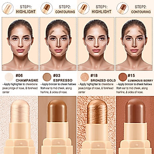 Face Cream Contour Stick Bronzer Stick Highlighter Stick Blush Stick Illuminator Makeup Glow Kit,Long Lasting Highly Piamented Skin Brighten Shadow Contour Bronzer Highlighter Blush Powder-A3
