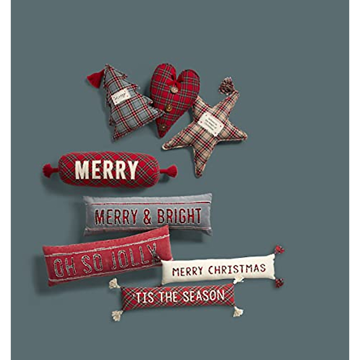 Mud Pie Christmas Tartan Pillow, Gray Tree