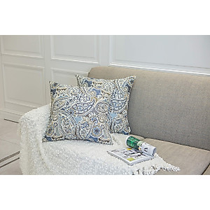 Mika Home Pack of 2 Decorative Pillow Covers Throw Pillow Cases,Paisley Pattern,18X18 Inches,Blue Brown Cream Multicolor