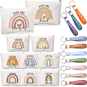 Inbagi 10 Set Inspirational Gifts Bulk for Women with 10 Keychains and 10 Bags Thank You Employee Appreciation for Adults (Rainbow)