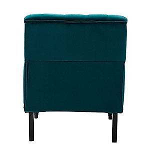 VanTook Mid Century Modern Button Tufted Accent Chair, Velvet Lounge Reading Armchair with Rubberwood Legs and Nailhead Trim, Single Corner Side Arm Chairs for Living Room Bedroom, Teal