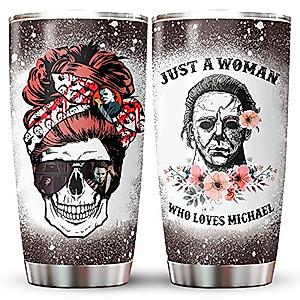 XXME Horror Movies 20 Oz Tumbler With Lid, Just A Woman Who Loves Horror Movies Large Tumbler, Insulated Travel Coffee Tumbler, Gifts For Scary Movie Fan, Gifts For Halloween, Grey 2, 2 Piece Set