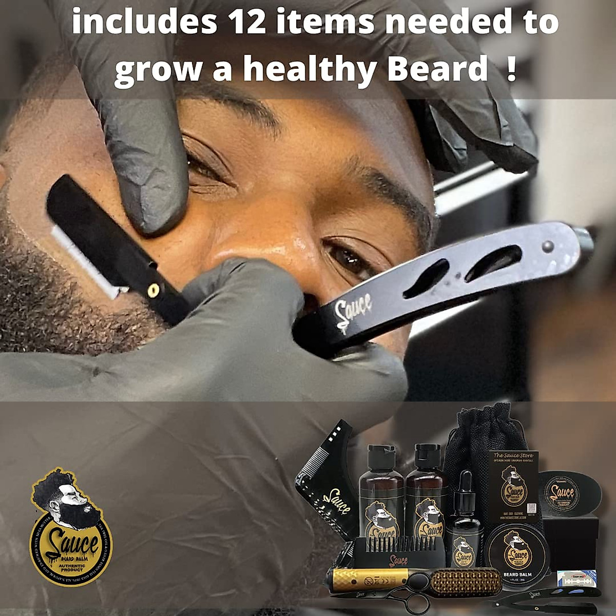 Beard Grooming Kit with Heated Beard Straightener 12 items included beard wash, beard oil, beard balm, Gift for Men, reusable