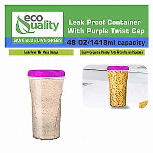 48 oz Clear Twist Top Storage Deli Containers with Leak Proof Lids Purple - BPA Free Snack Containers Airtight Reusable Plastic Food Storage Canisters with Twist Seal Caps, Food Storage, Meal Prep, Freezer, Kitchen Organizer, Stackable, Reusable (4)