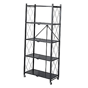 Colcolo Foldable Bookshelf Book Shelves Storage Shelves Rolling Storage Organizer for Home , Five Tier Black