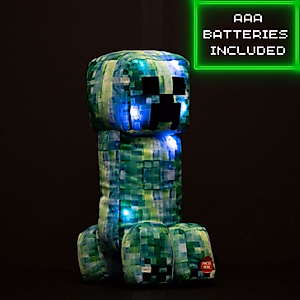 Minecraft Charged Up Creeper Pillow Buddy - Light up Plush - Super Soft Polyester Microfiber Character Pillow with LED Lights, 16 Inches