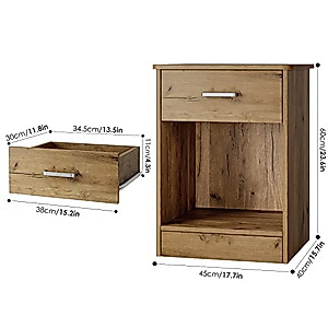 FOTOSOK Nightstand, 2-Tier Side Table with Drawer and Storage Shelf, Bedside Table End Table, Modern Night Stand for Bedroom, Living Room, Home Office, Wooden Grain