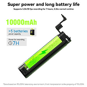 TELESIN Power Grip 35.4" Extension Selfie Stick Handler for Phone GoPro Mirrorless Camera Waterproof Large Capacity Battery Charger Bank for GoPro Hero 13 12 11 10 9 Insta360 DJI Action iPhone Android