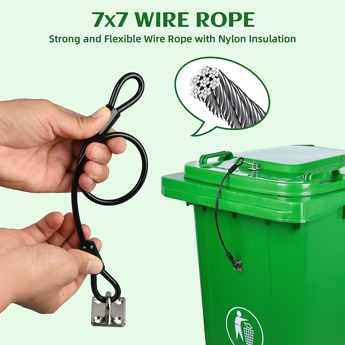 KKzozs Trash can lid Lock,Garbage can Locks for Animals 1-Pack Universal Semi-Automatic Trash can Lock Strong Wire Rope Protects Against Small Creatures Including Raccoons, Squirrels, and high Winds