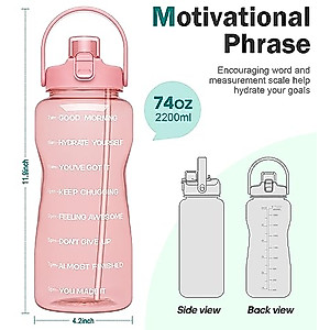 Unistar Half Gallon Water Bottle with 2-in-1 Lid (Straw lid/Chug Lid), 64oz Large Capacity Water Jug BPA-free Gallon Water Bottle, Leak-proof Water Jugs, Water Bottle with Time marker for Gym Outdoor