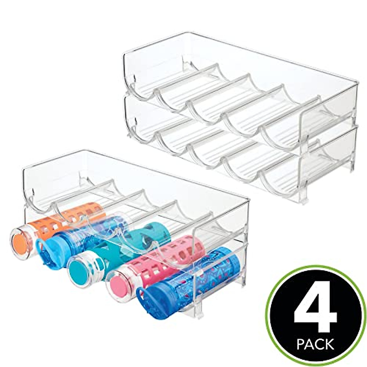 mDesign Plastic Free-Standing Water Bottle and Wine Rack Storage Organizer for Kitchen Countertops, Table Top, Pantry, Fridge - Stackable - Holds 5 Bottles Each, 4 Pack - Clear