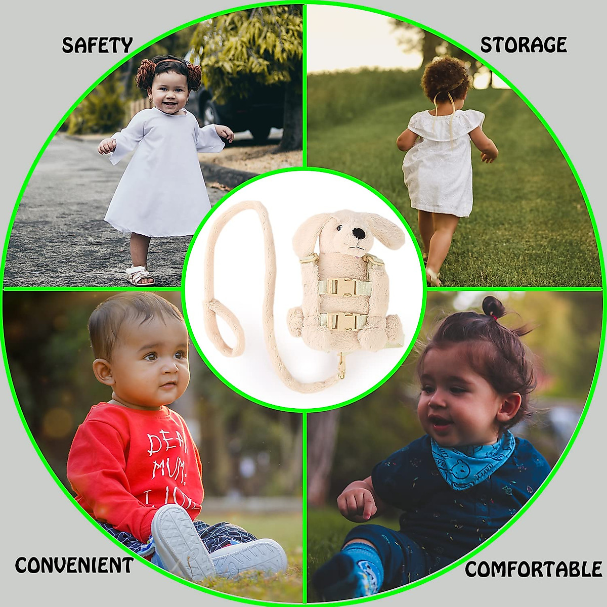 Berhapy 2 in 1 Naughty Dog Toddler Backpack Harness with Safety Leash for Children’s Walking Kids Leash for 1-3 Years Old Boys and Girls