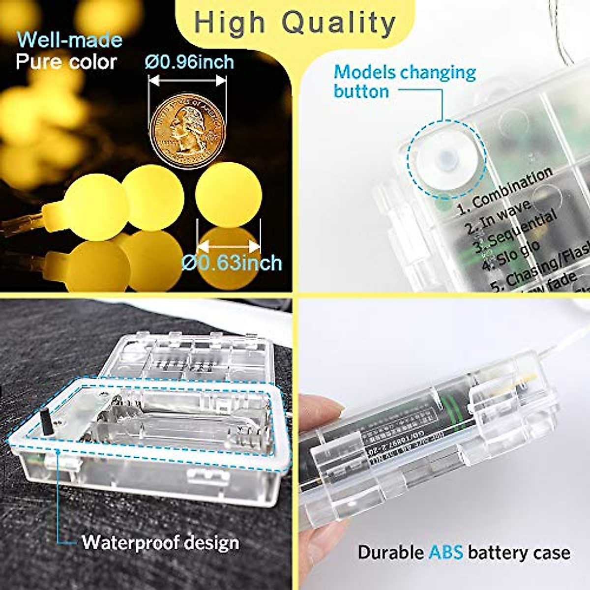 YoTelim Globe Fairy String Lights Battery Operated Warm White ，Water Proof 2 Pack 19.7FT 40 LED 8 Modes with Remote Control, for Home, Party, Christmas, Wedding, Garden Decoration