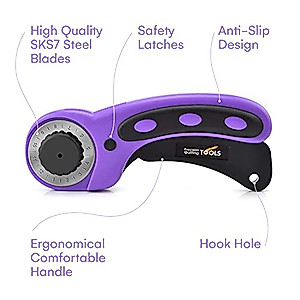 Precision Quilting Tools 45mm Deluxe Rotary Cutter with 3 Extra Blades (Purple) - Fabric Cutter/Rotary Cutter for Fabric/Fabric Rotary Cutter