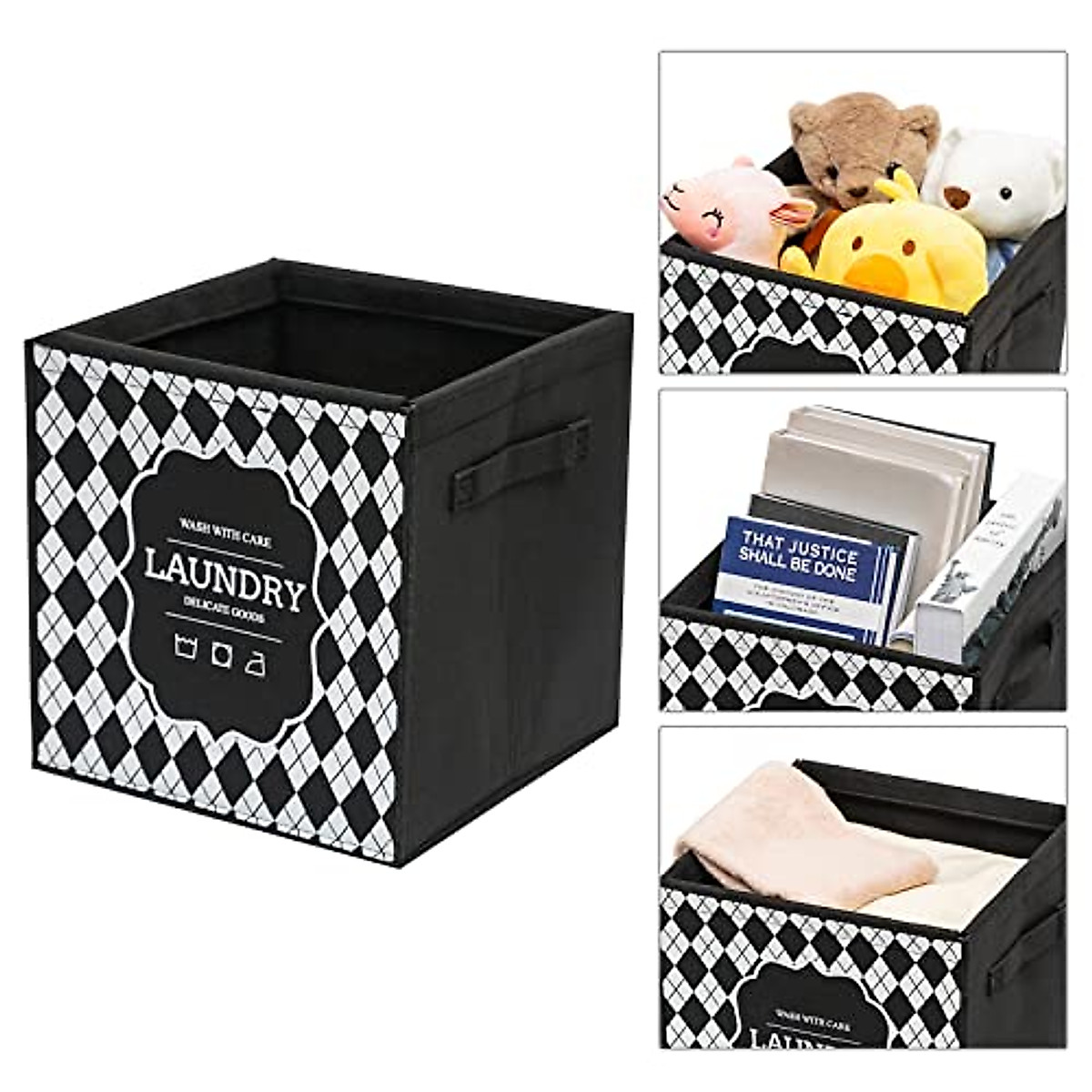 LUFOFOX Felt Fabric Bins,Set of 3,Collapsible Storage Bins with Handles,Foldable Storage Cubes for Shelves,Small Clothes Basket ,11.8"×11.8"×12.2" (Black)