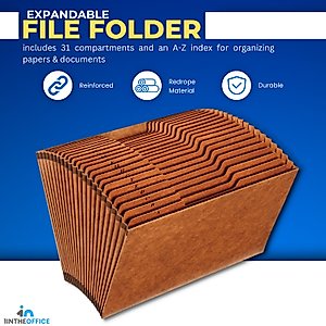 1InTheOffice Expanding File Folder Organizer, Accordion Folder with Flap, A-Z File Organizer Legal Size, Brown