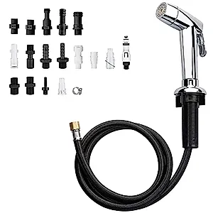 Houtingmaan Kitchen Side Sprayer,Dual Function Kitchen Sink Sprayer with Adjustable Flow Controller,Kitchen Faucet Sprayer Replacement Chrome,Faucet Pull Out Sprayer with Hose,Holder and 17 Adapters 