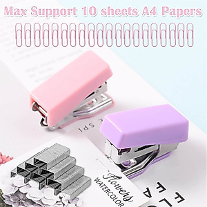 Simonhomes Mini Stapler, small stapler with 100 PCS Staples, Purple Stapler Stationery Set with 20 PCS Clips for Office School Home, 10 Sheets Capacity