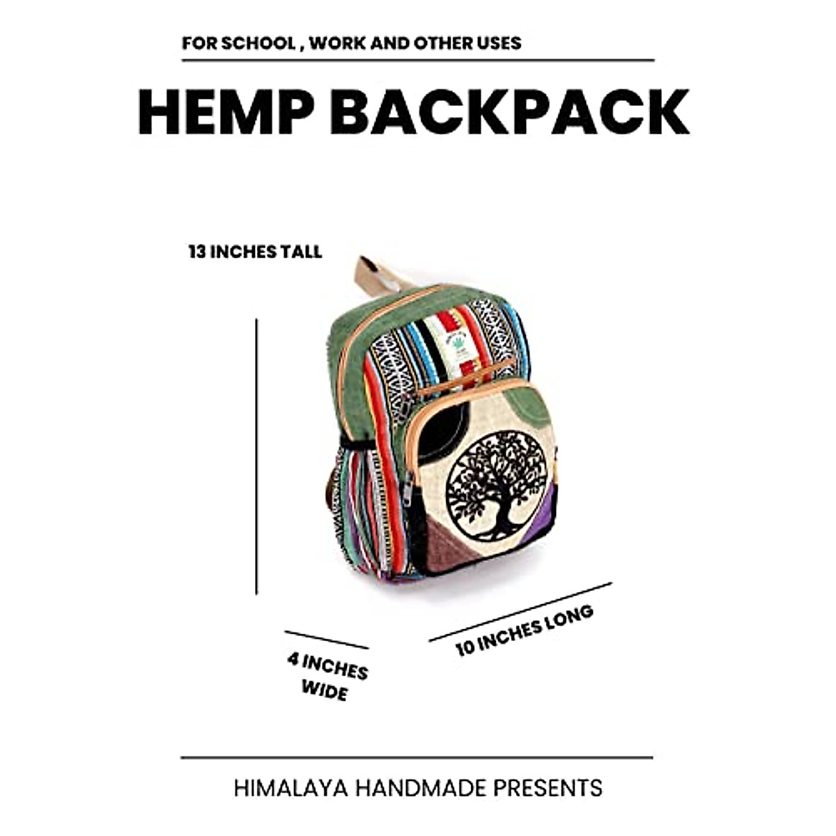 Unique Design100% Himalaya Hemp Backpack Small Backpack Hippie Backpack Festival Backpack Hiking and Tablet Backpack FAIR TRADE Handmade with Love.