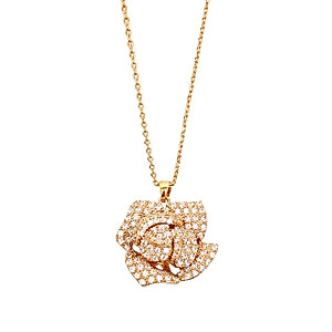 Fashion Jewelry designer celebrity camellia flower charm rhinestone full crystal pendant necklace for women (Gold)