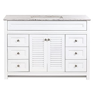 Spring Mill Cabinets Rillette Bathroom Vanity with 2-Door Cabinet, 4 Drawers, and Silver Ash Countertop with Integrated White Sink, 49" W x 22" D x 35.5" H, White