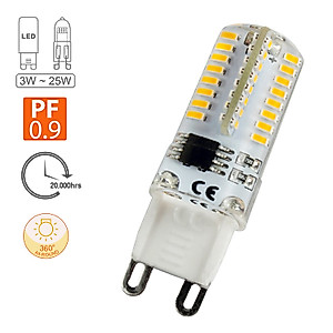 YOUKE Lighting G9 LED Bulb, 25 Watt Glass Halogen Light Bulbs Replacement, 120V AC, 3W / 250 Lumens, Warm White 3000K, T4 JCD Chandelier Incandescent Lamp, Pack of 6