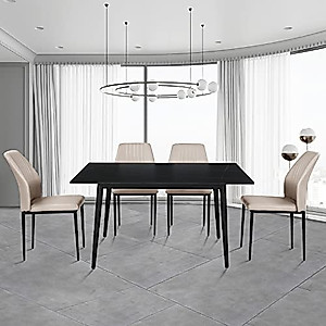 ZckyCine Beige Dining Chairs Set of 4, Upholstered Leather Mid-Century Modern Chair, Kitchen Chair with Metal Legs for Room, Living Waiting Farmhouse