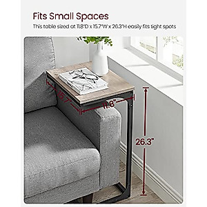 VASAGLE C-Shaped End Table, Side Table for Sofa, Couch Table with Metal Frame, Small TV Tray Table for Living Room, Bedroom, Greige and Black