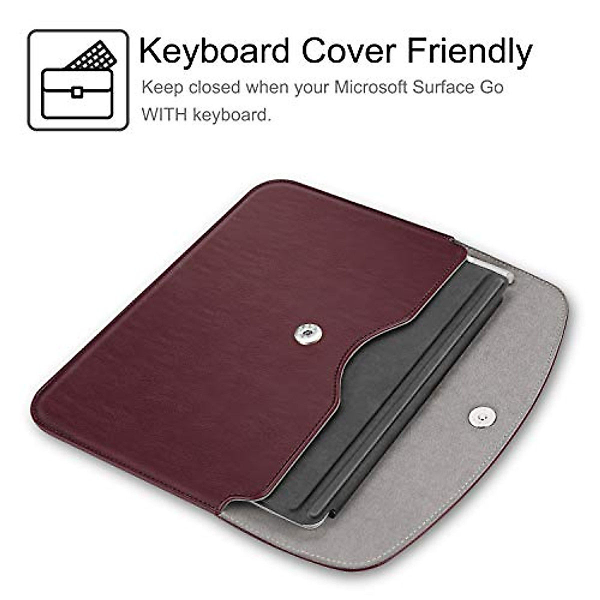 Fintie Sleeve Case for Microsoft Surface Go 4/3/2/1 (2023/2021/2020/2018) - Slim Fit Premium Vegan Leather Cover with Stylus Loop, Compatible w/Keyboard,Burgundy