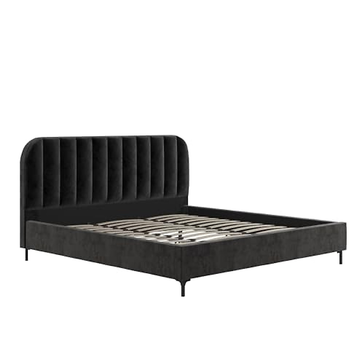 DHP Camilla Upholstered Platform Bed with Luxe Vertical Channel Tufted Headboard, No Box Spring Needed, King, Black Velvet