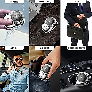 Mini Electronic Shaver - Men's Pocket Razors, Portable Wet and Dry Shaver, One-Button Shave, Waterproof Rotary Shaver, USB Rechargeable Shaver for Car, Outdoor, Business Travel (Silver)