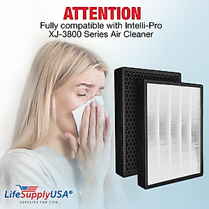 LifeSupplyUSA 2-in-1 True HEPA Air Cleaner Replacement Filter + Activated Carbon Charcoal for Surround Air Intelli-Pro XJ-3800 Series Air Cleaner