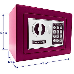 Honeywell Safes & Door Locks - Bolt Down Small Safe Box with Digital Lock for Home - Steel Security Electronic Lock Box - Cabinet & Door Design Safe with 2 Keys - 0.17-Cubic Feet - Pink - 5005P