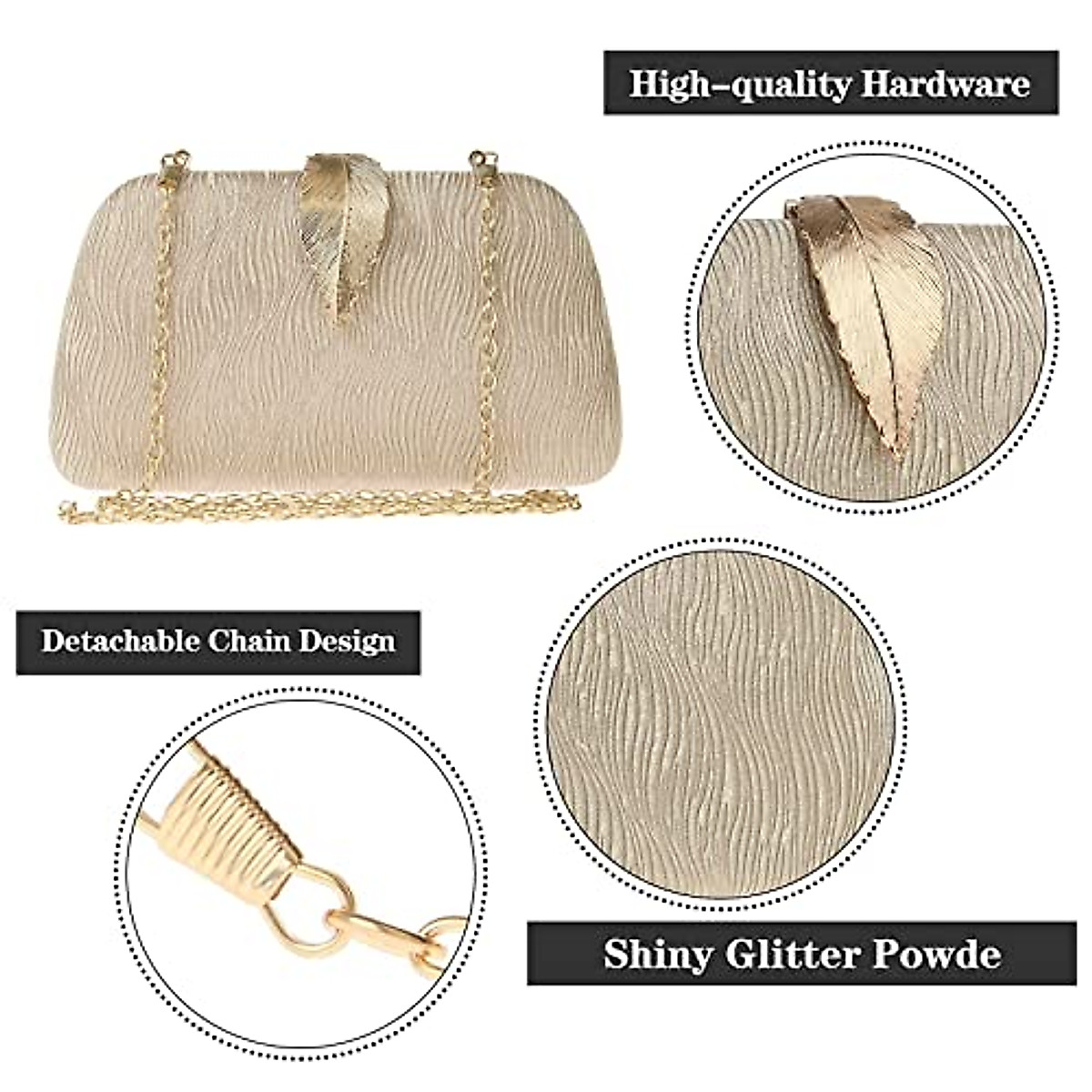 Womens Evening Bags Formal Bridal Wedding Small Clutches Purses Crossbody Prom Cocktail Party Handbags (Gold)