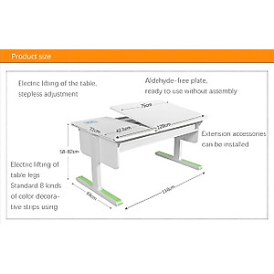 Winfon Adjustable Height Kid Children Home Study Desk Student Electric Writing Table with tilt Desktop, Bookstand，Aluminum Ruler (ENF Right up)