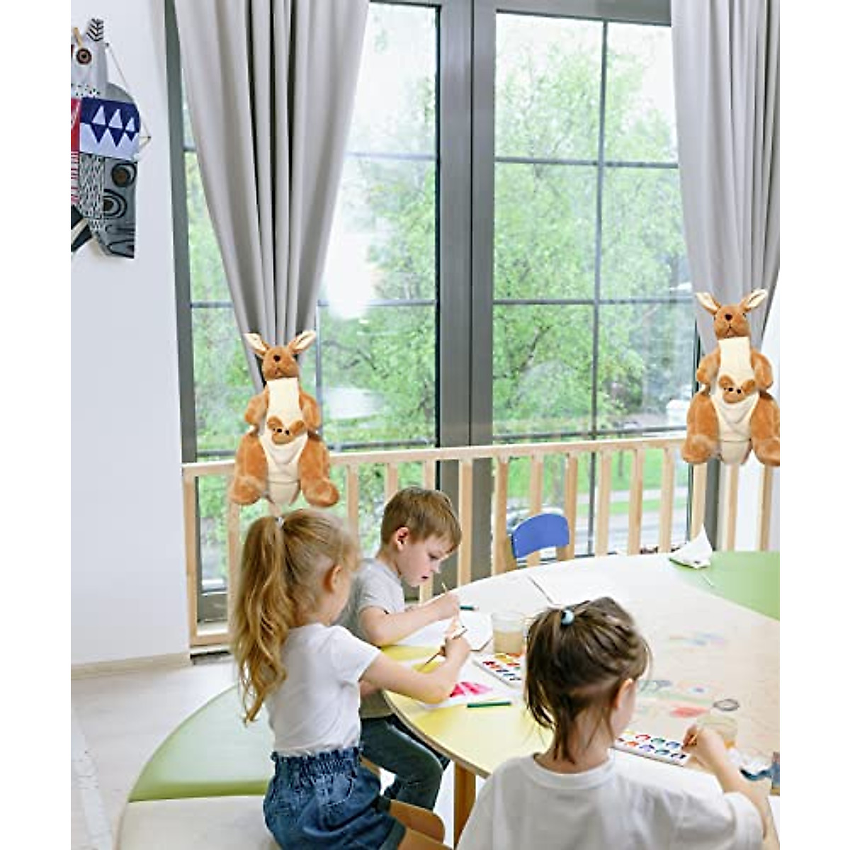 Curtain Tie Back 2 Pack Cute Animals Jungle Kangaroo Cartoon Buckle Curtain Tie Backs for Kids Room,Curtain Holdebacks for Drapery,Window Curtain Tiebacks Holder (Kangroo Yellow)