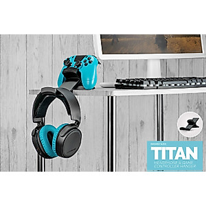 BRAINWAVZ The Titan - Desktop Gamepad Controller & Headphone Hanger Holder - Designed for XBOX ONE, PS4, PS3, Dualshock, Switch, PC, Steelseries, Steam & More, Reduce Clutter, Black