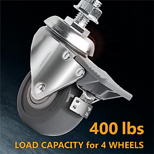 POWERTEC 17202 Dual Locking Swivel Caster Wheels Set of 4 with 400 lb Weight Capacity
