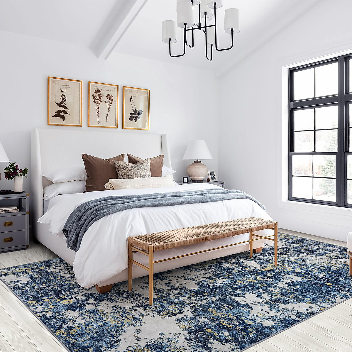 8x10 Area Rug for Living Room Bedroom: Large Washable Rug with Anti-Slip Backing Non-Shedding Stain-Resistant Soft Abstract Carpet for Dining Room Nursery Home Office (Blue/Multi)