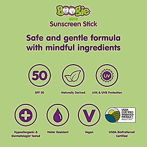 Baby Sunscreen by Boogie Block, Mineral Sunscreen Stick, Naturally Derived, Water Resistant, SPF 50, 0.49 Oz, Pack of 1