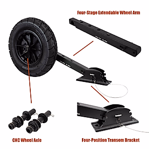 Seamax Deluxe Boat Launching Wheel System, Black Military Edition, 4 Positions and 4 Stages Removable and Adjustable Legs, 14" Pneumatic Wheels. Max Support Water Craft Weight 600Lbs