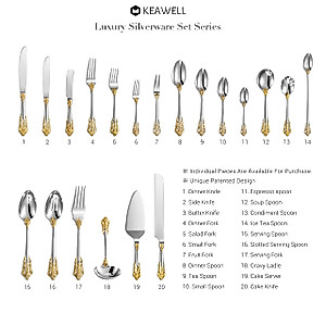 KEAWELL Gorgeous 6.9" Butter Spreader, 18/10 Stainless Steel, Set of 4, Gold Accent Butter Knife