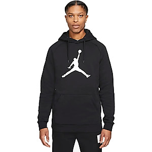 Nike Men's Air Jordan Pullover Hoodie Sweatshirt (Black/White/Jumpman Logo, Medium)