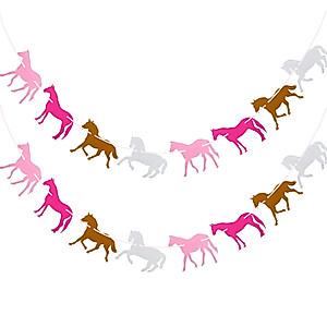 2 Pieces Horse Garland Banner for Girls Pink Horse Banner for Birthday Party Felt Horse Banner Horse Party Supplies for Girl's Party Horse Racing Birthday Wedding Party Decoration