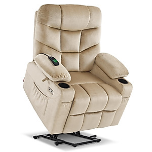 MCombo Power Lift Recliner Chair with Extended Footrest, 2 Cup Holders, USB Ports for Elderly People, Fabric 7286 (Beige)