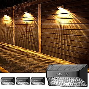AGPTEK Solar Fence Lights Warm White & RGB Lock Mode 4Pack, 10 Lighting Modes Detachable Lampshade Fence Solar Lights IP65 Waterproof Outdoor Decorative Solar Lights for Fence, Wall, Patio, Step, Deck