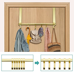 MGahyi Over The Door Hooks Hanger, Moving 6-Hooks,Over Door Towel Rack,Door Coat Hanger, Upgraded Long Arms for Bathroom Accessories (Gold)