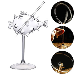 Operitacx Cocktail Cups Fish Wine Glass Funny Cocktail Glasses Globefish Shaped Martini Glasses Mojito Glass Cup for Home Wedding Party Bar Goblet Martini Glass