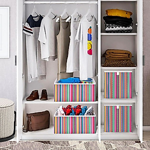 Kigai Colored Stripes Cube Storage Bins - 11x11x11 in Large Foldable Cubes Organizer Storage Basket for Home Office, Nursery, Shelf, Closet